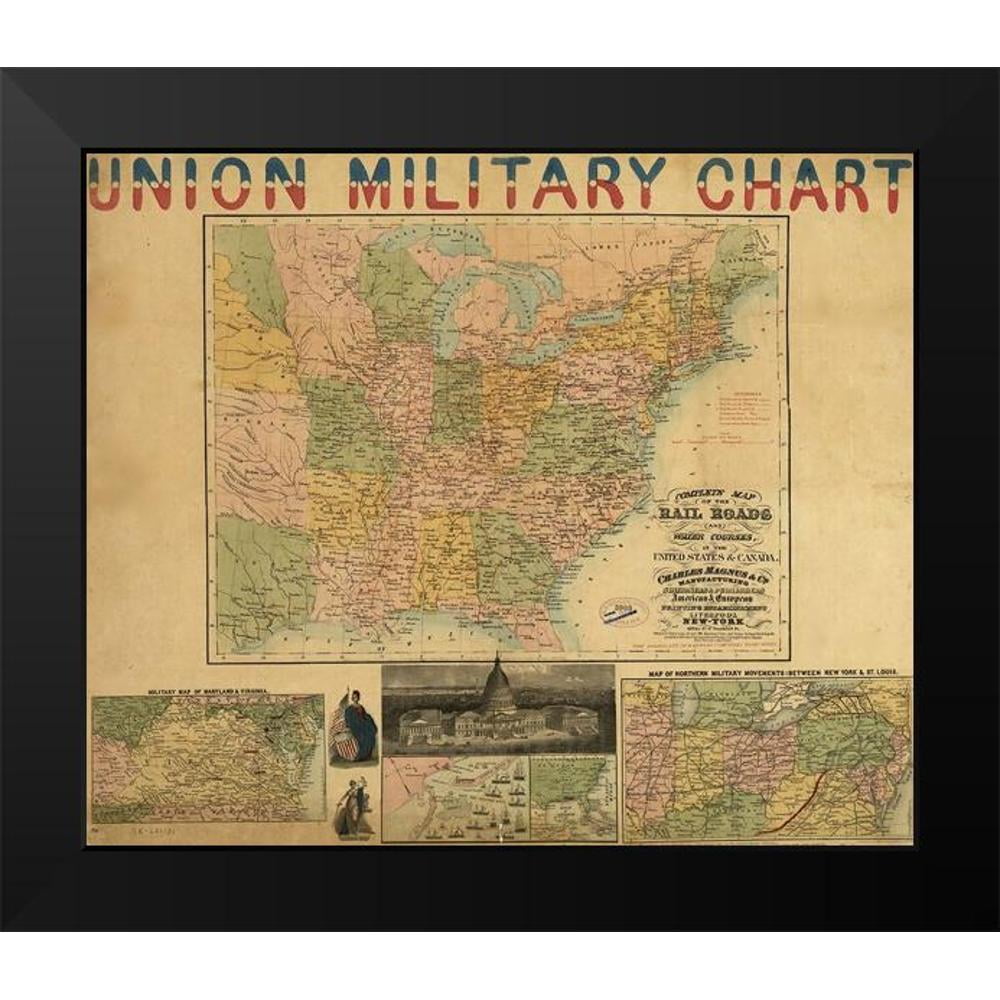 Vintage Maps 17x15 Black Modern Framed Museum Art Print Titled - Union ...