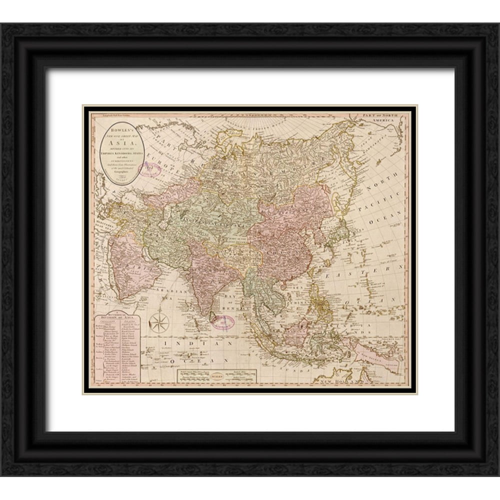 Vintage Maps 17x15 Black Ornate Wood Framed with Double Matting Museum ...