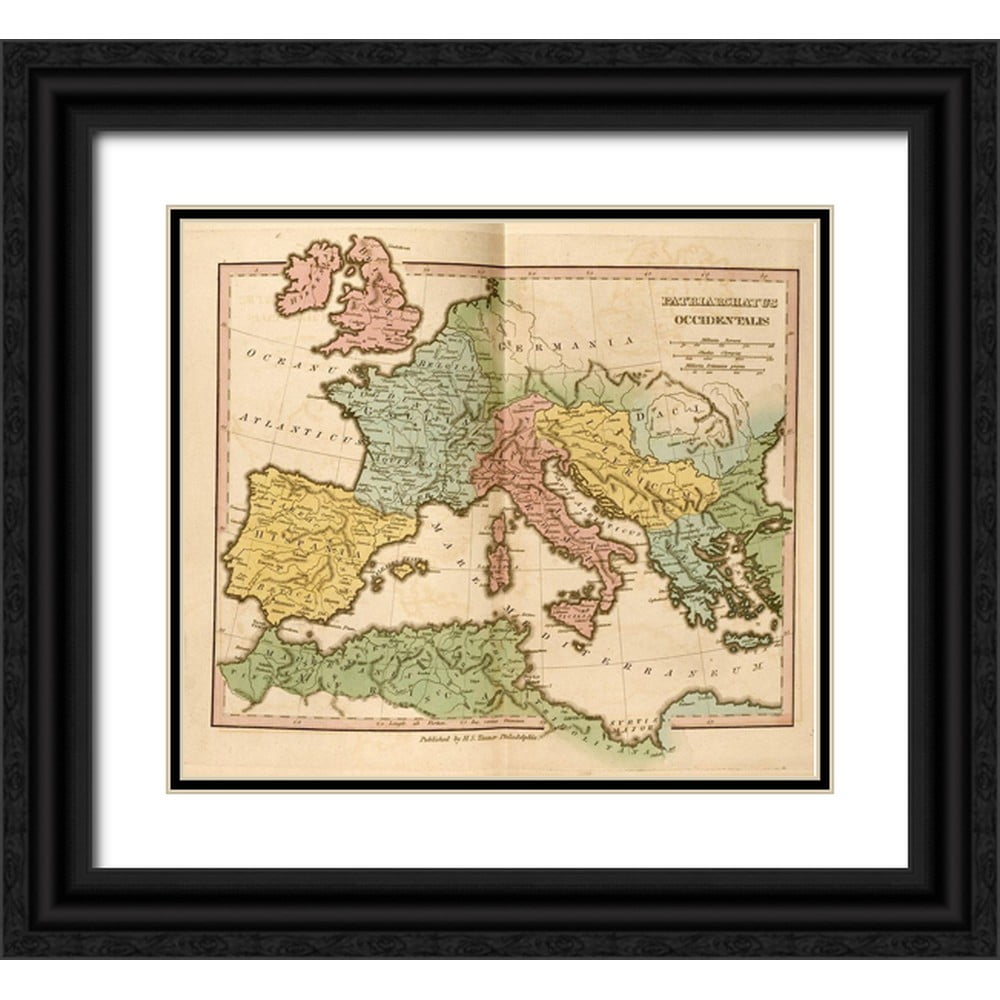 Vintage Maps 17x15 Black Ornate Wood Framed with Double Matting Museum ...