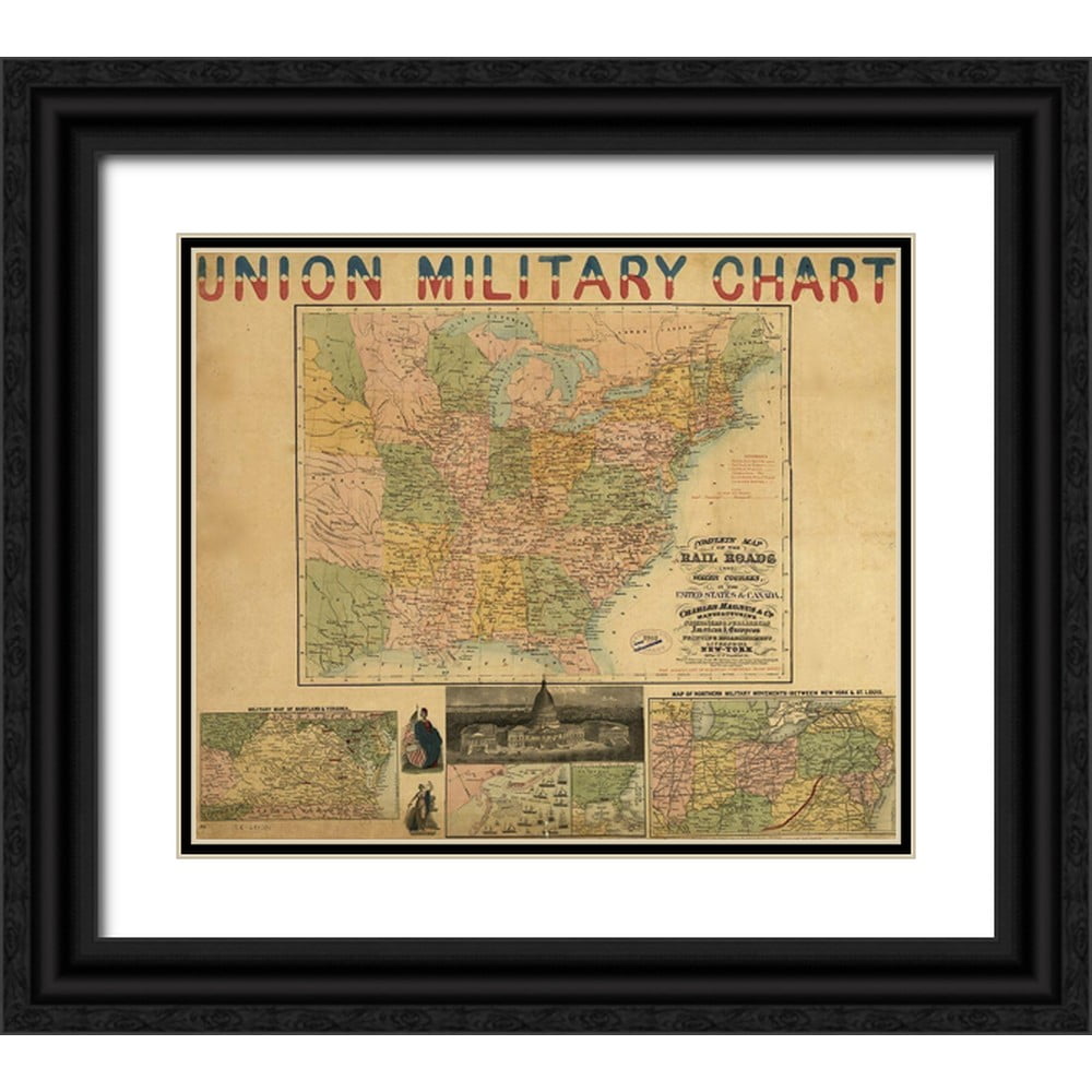 Vintage Maps 17x15 Black Ornate Wood Framed with Double Matting Museum ...