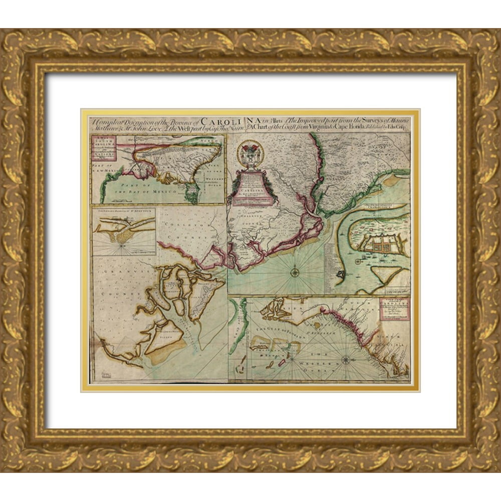 Vintage Maps 17x15 Gold Ornate Wood Framed with Double Matting Museum ...