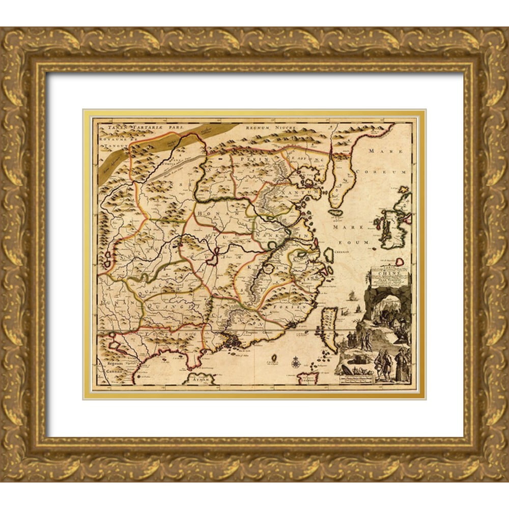 Vintage Maps 17x15 Gold Ornate Wood Framed with Double Matting Museum ...