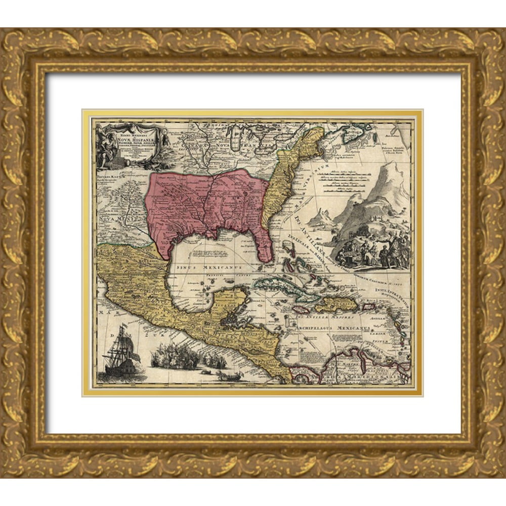 Vintage Maps 17x15 Gold Ornate Wood Framed with Double Matting Museum ...