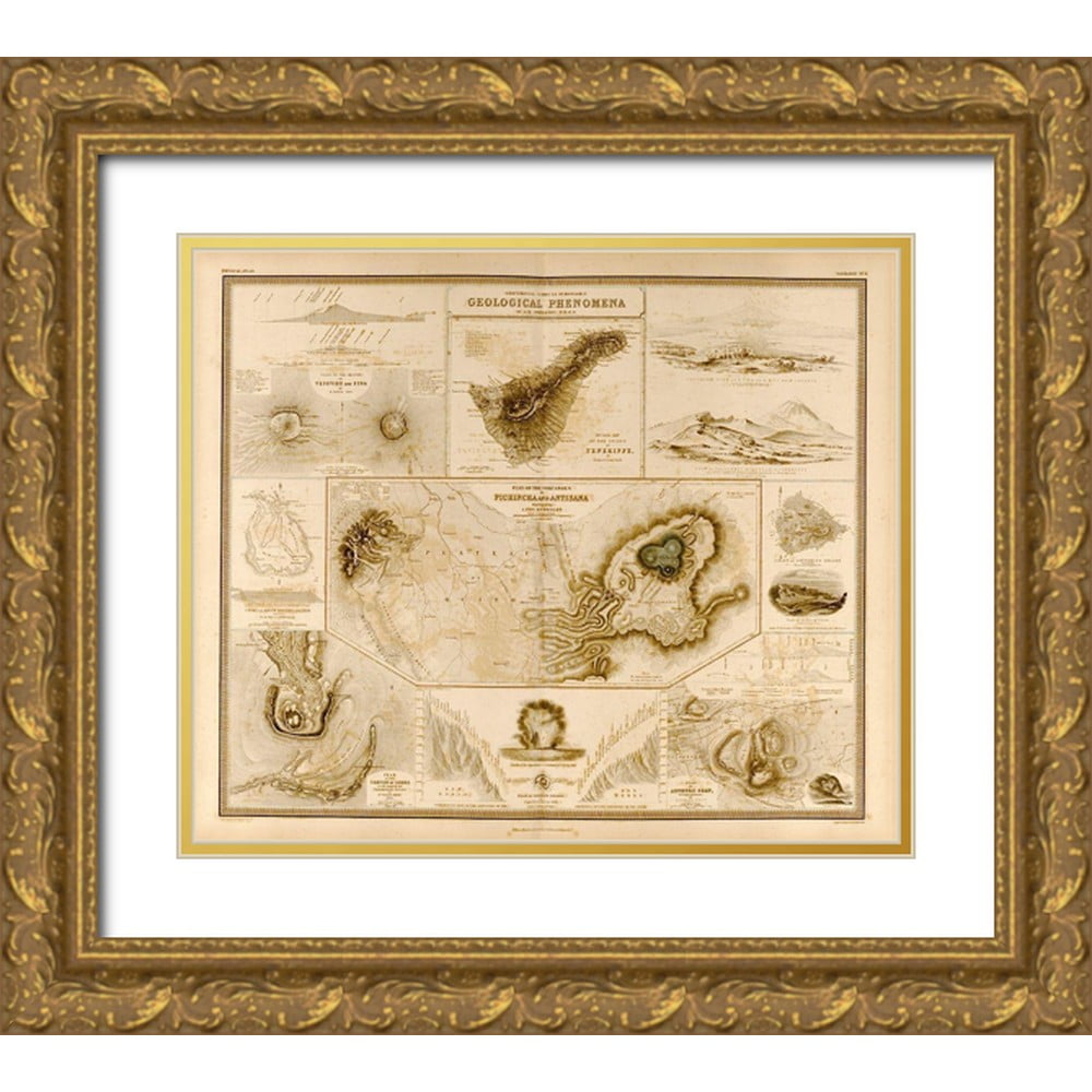 Vintage Maps 17x15 Gold Ornate Wood Framed with Double Matting Museum ...