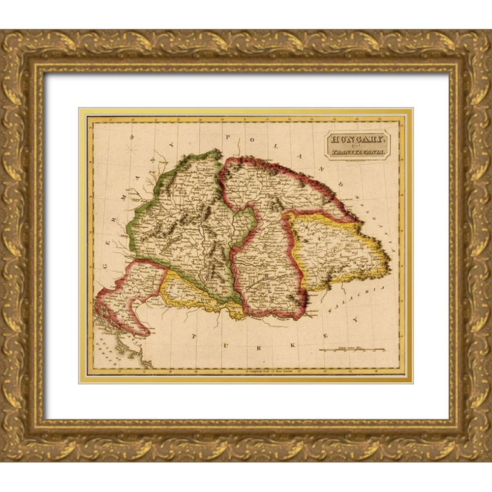 Vintage Maps 17x15 Gold Ornate Wood Framed with Double Matting Museum ...