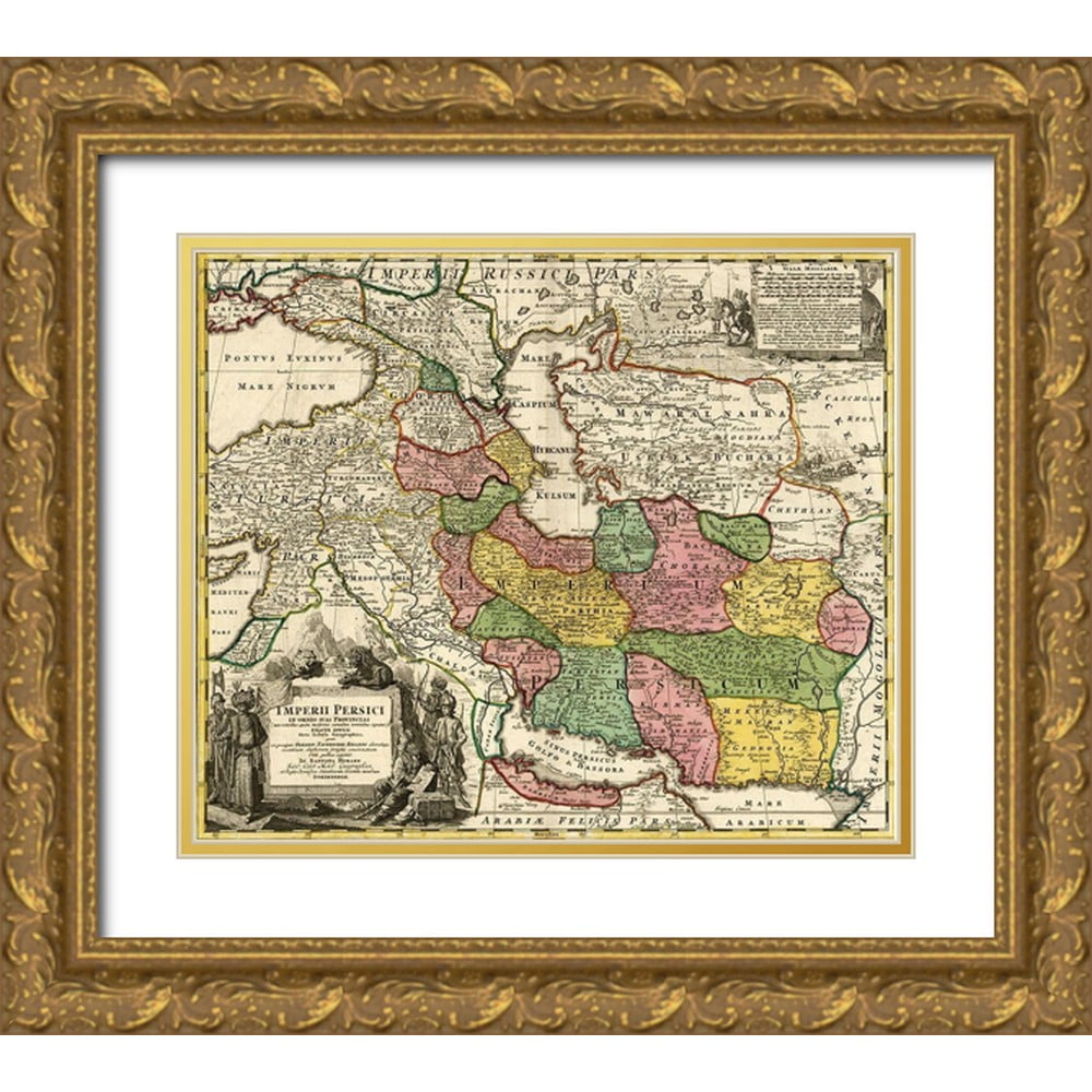 Vintage Maps 17x15 Gold Ornate Wood Framed with Double Matting Museum ...