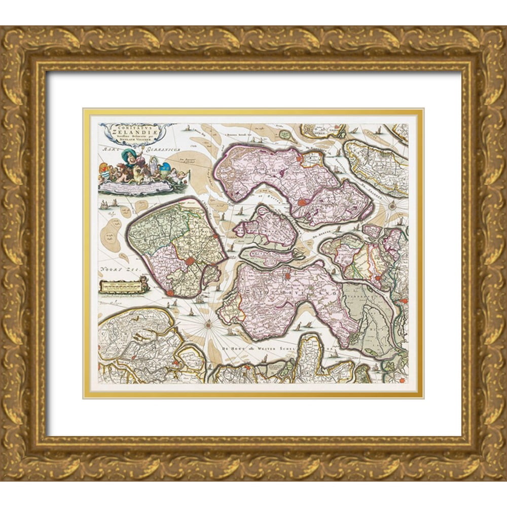 Vintage Maps 17x15 Gold Ornate Wood Framed with Double Matting Museum ...