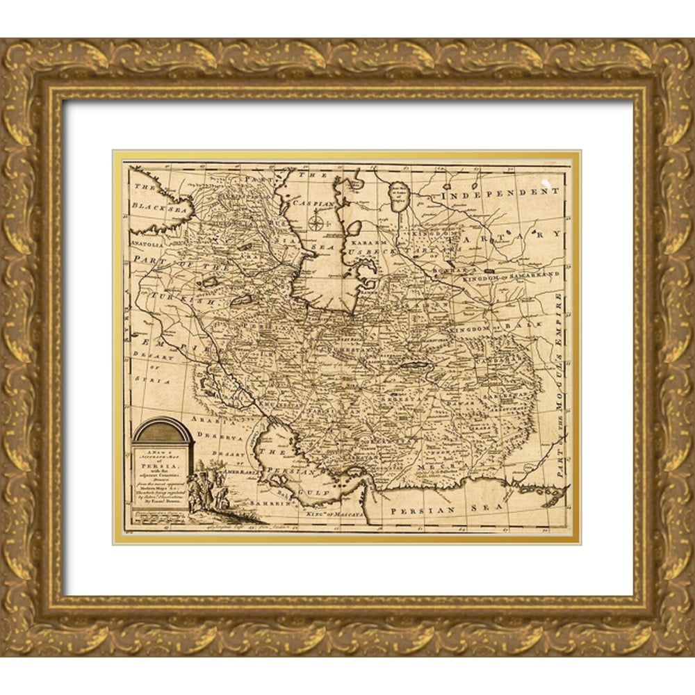 Vintage Maps 17x15 Gold Ornate Wood Framed with Double Matting Museum ...