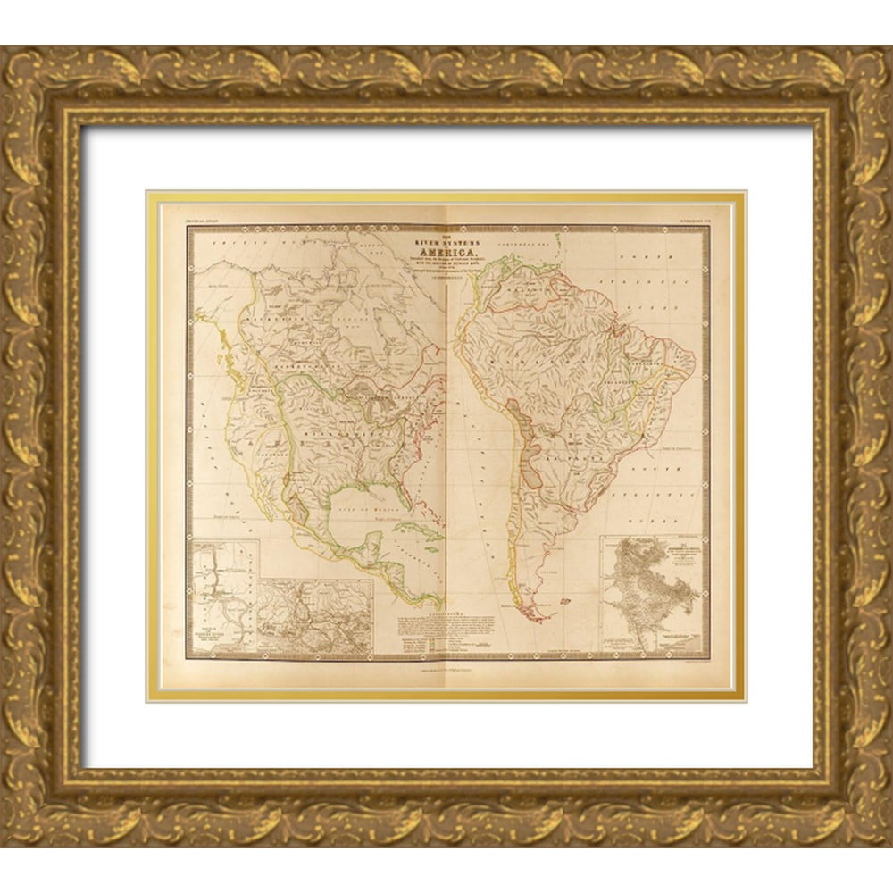 Vintage Maps 17x15 Gold Ornate Wood Framed with Double Matting Museum ...