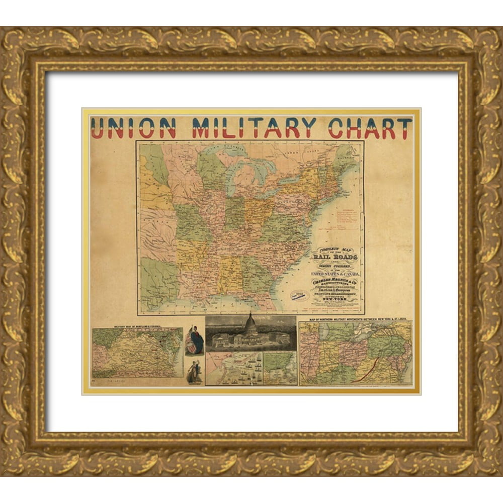 Vintage Maps 17x15 Gold Ornate Wood Framed with Double Matting Museum ...