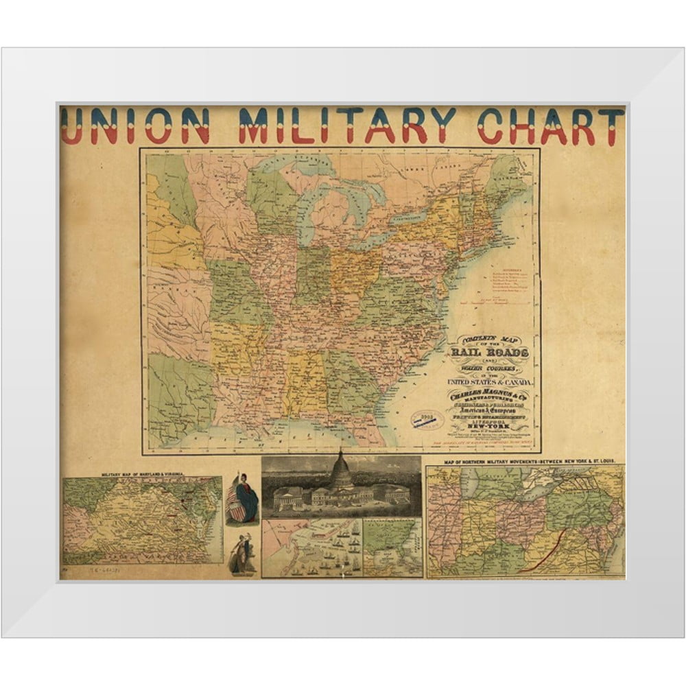 Vintage Maps 17x15 White Modern Wood Framed Museum Art Print Titled ...