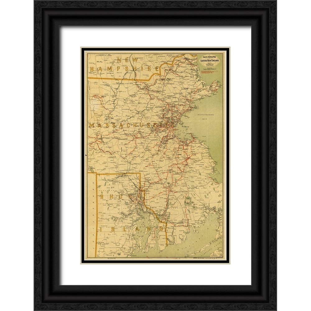 Vintage Maps 17x24 Black Ornate Wood Framed with Double Matting Museum ...