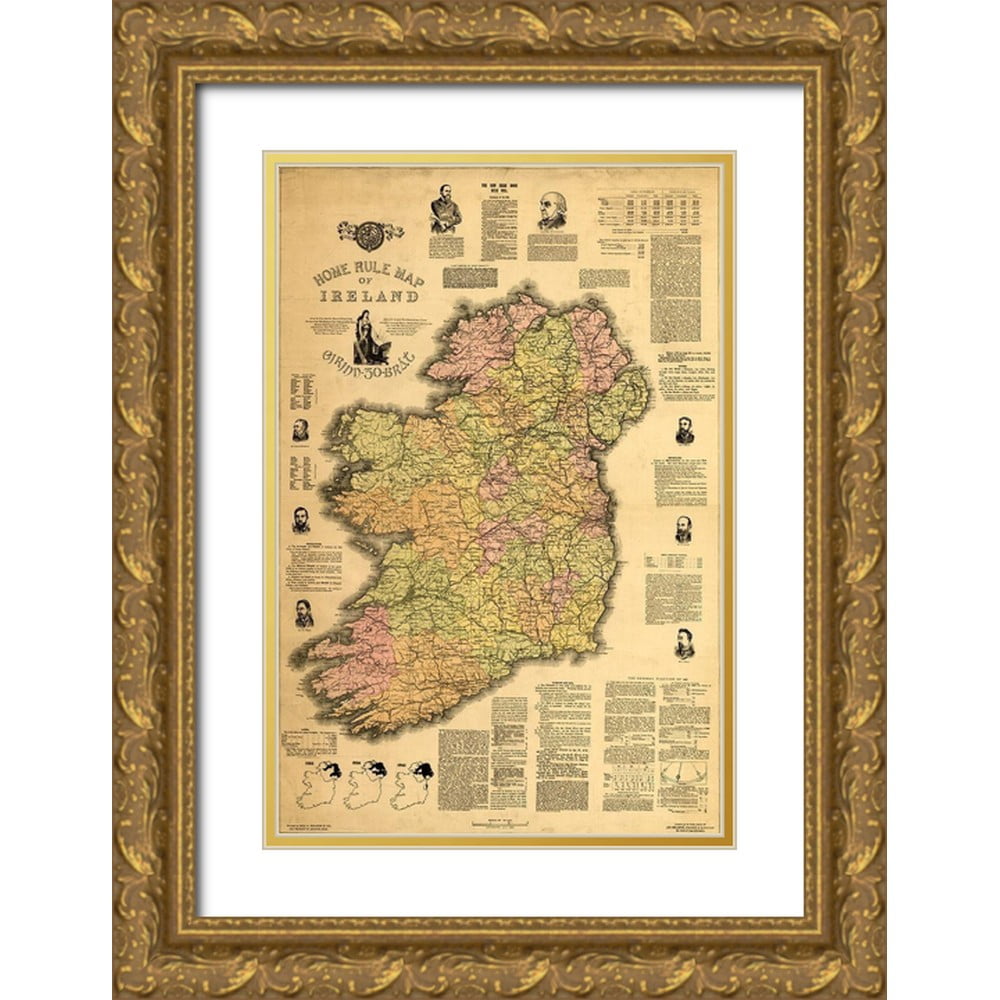Vintage Maps 17x24 Gold Ornate Wood Framed with Double Matting Museum ...