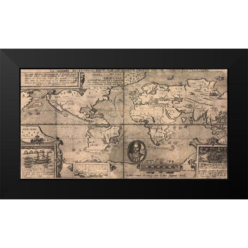 Vintage Maps 18x11 Black Modern Framed Museum Art Print Titled - Sir ...