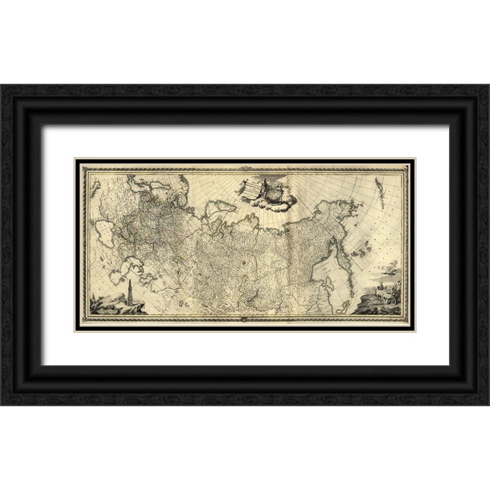 Vintage Maps 18x11 Black Ornate Wood Framed with Double Matting Museum ...