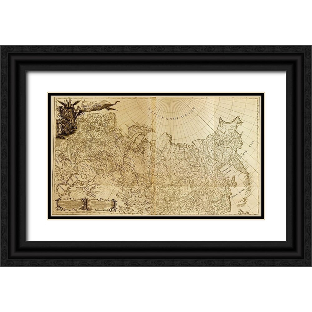 Vintage Maps 18x12 Black Ornate Wood Framed with Double Matting Museum ...