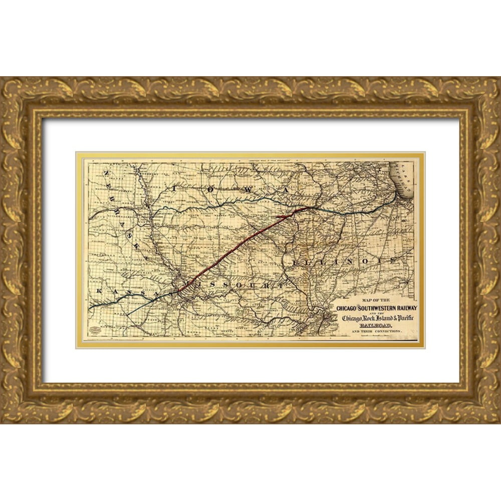 Vintage Maps 18x12 Gold Ornate Wood Framed with Double Matting Museum ...