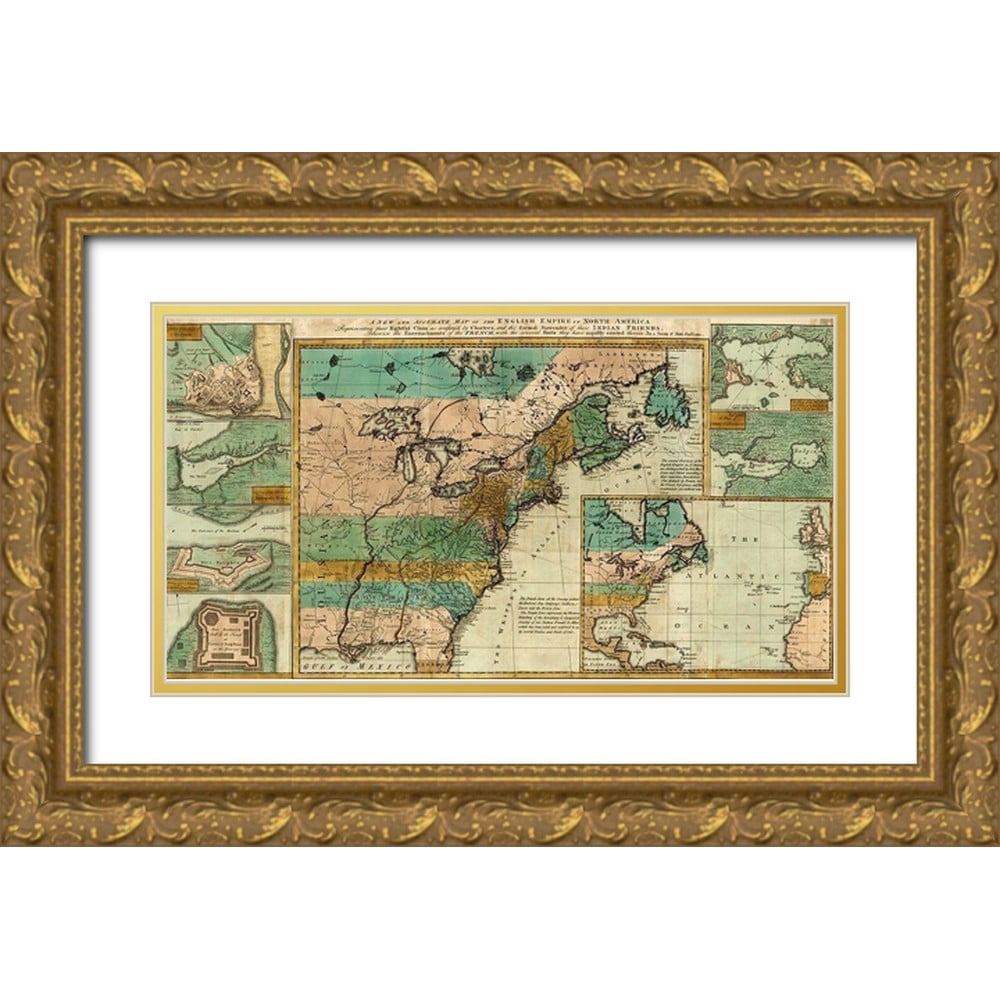 Vintage Maps 18x12 Gold Ornate Wood Framed with Double Matting Museum ...