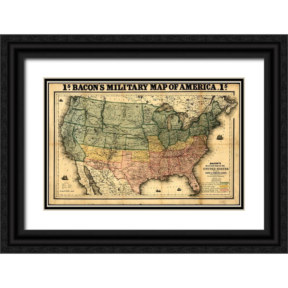 Vintage Maps 18x13 Black Ornate Wood Framed with Double Matting Museum ...