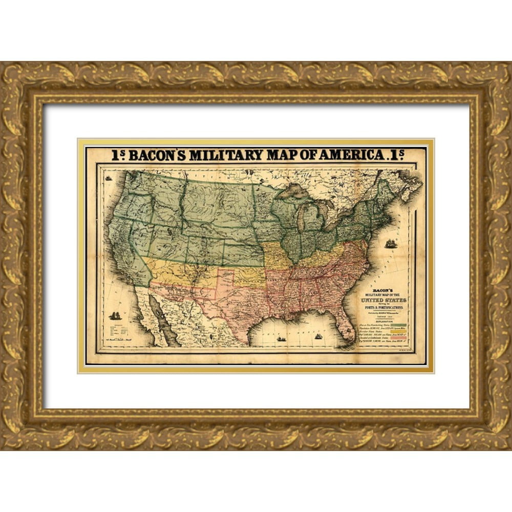 Vintage Maps 18x13 Gold Ornate Wood Framed with Double Matting Museum ...
