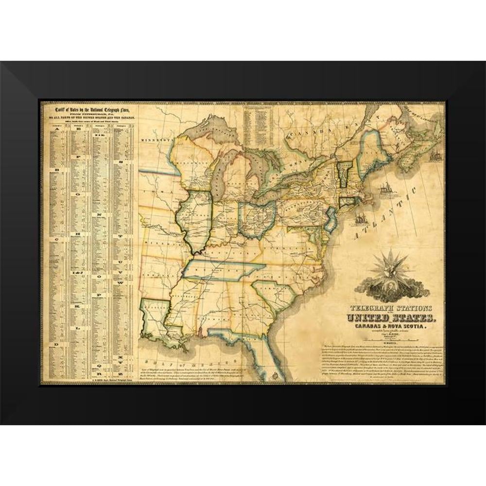 Vintage Maps 18x14 Black Modern Framed Museum Art Print Titled ...