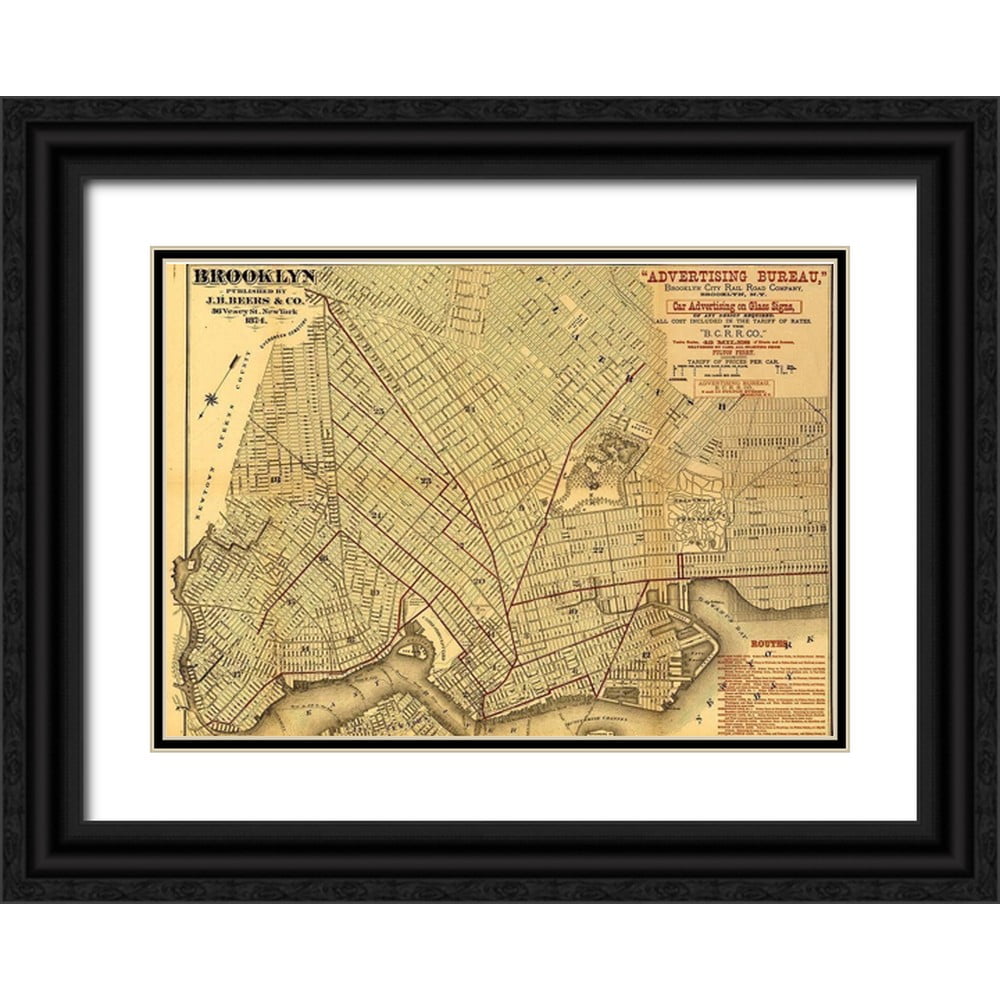 Vintage Maps 18x14 Black Ornate Wood Framed with Double Matting Museum ...