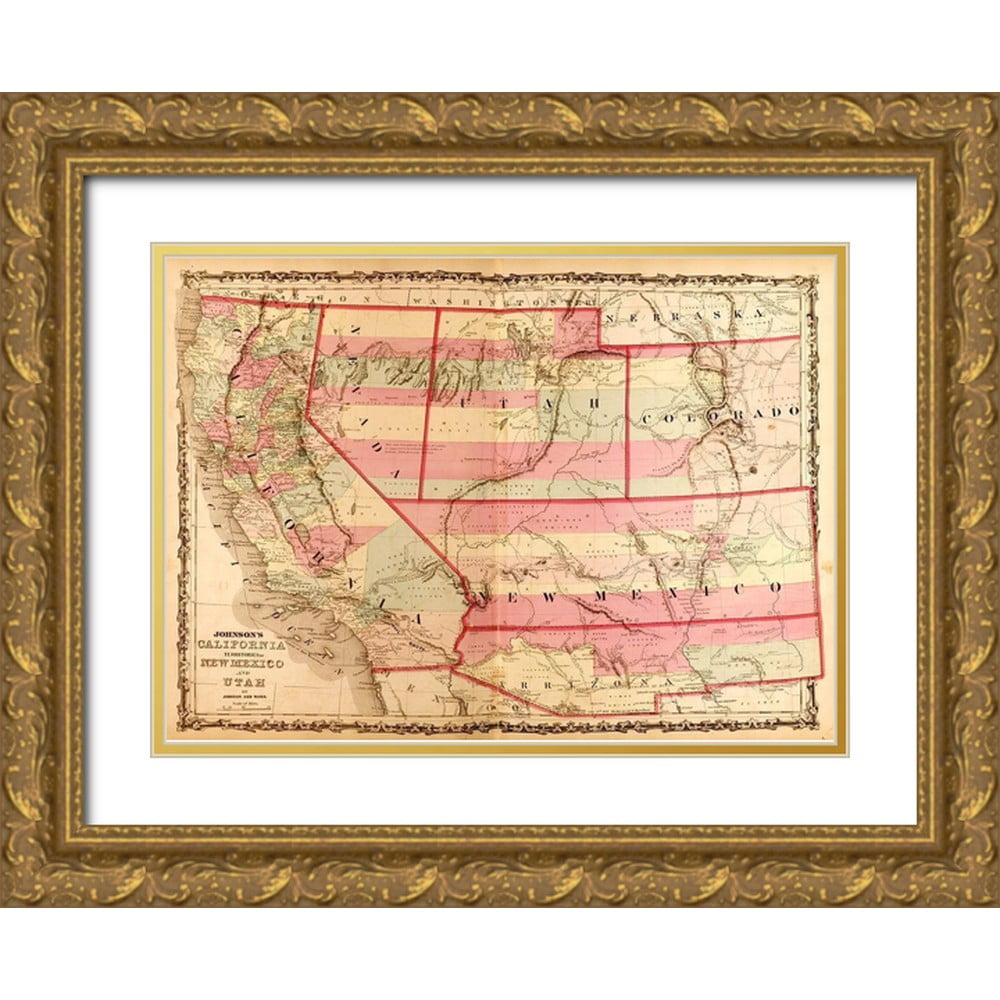 Vintage Maps 18x14 Gold Ornate Wood Framed with Double Matting Museum ...