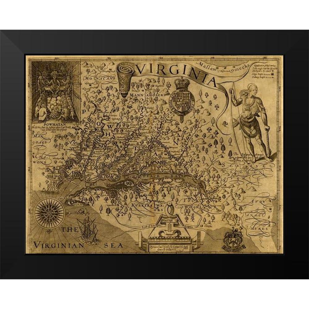 Vintage Maps 18x15 Black Modern Framed Museum Art Print Titled - Virginia Discovered and ...