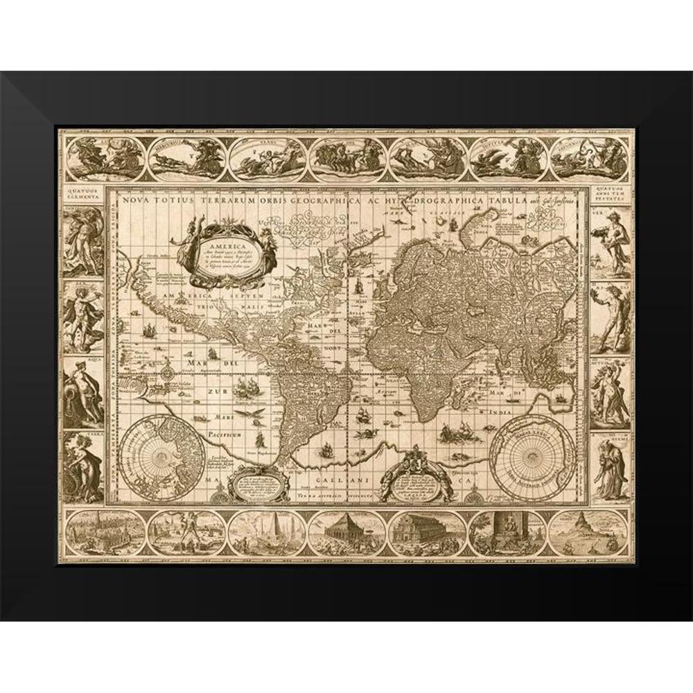 Vintage Maps 18x15 Black Modern Framed Museum Art Print Titled - World ...