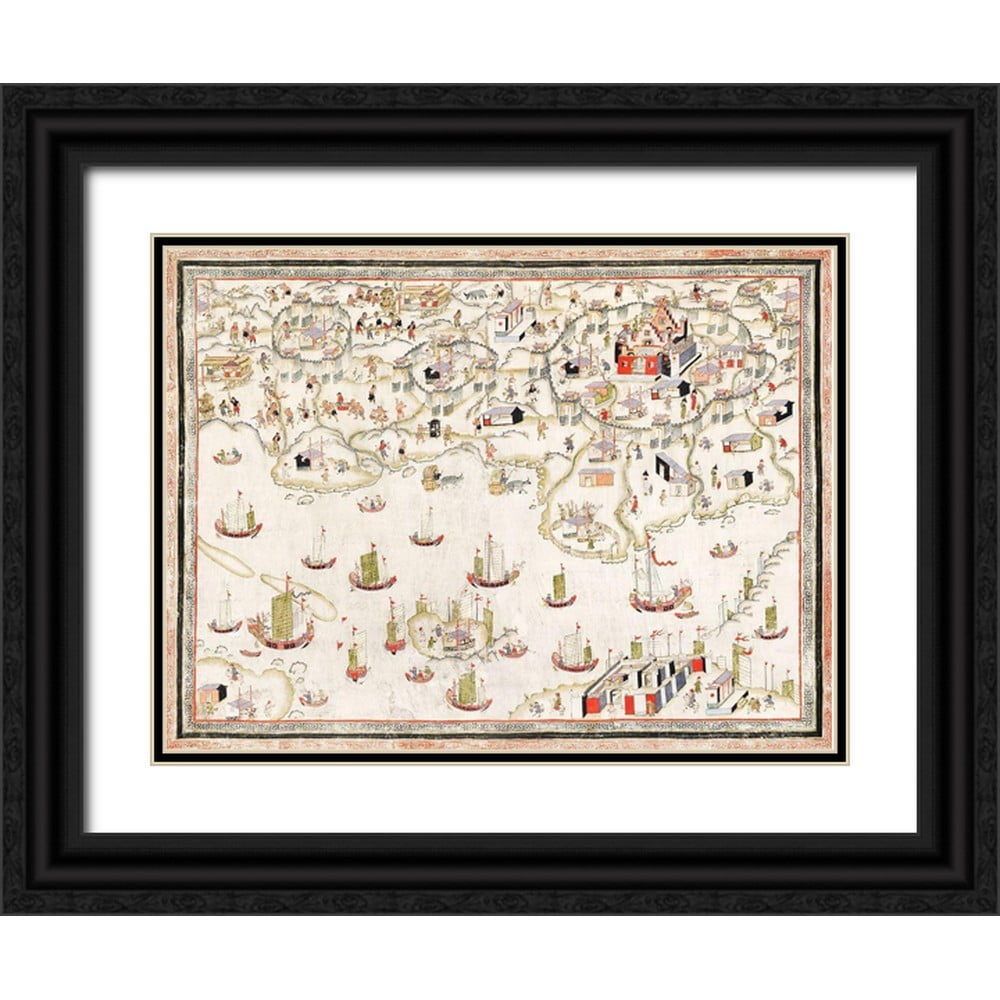 Vintage Maps 18x15 Black Ornate Wood Framed with Double Matting Museum ...