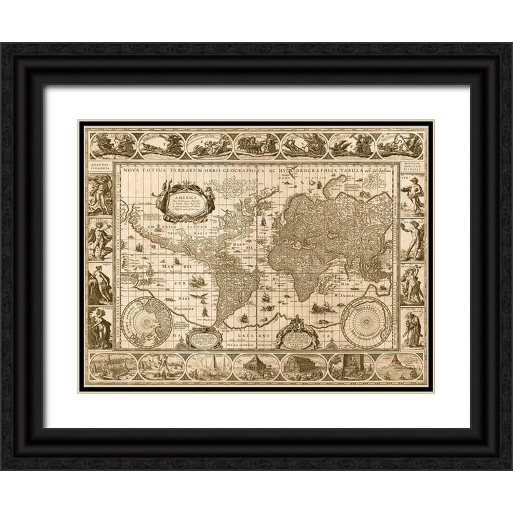 Vintage Maps 18x15 Black Ornate Wood Framed with Double Matting Museum ...