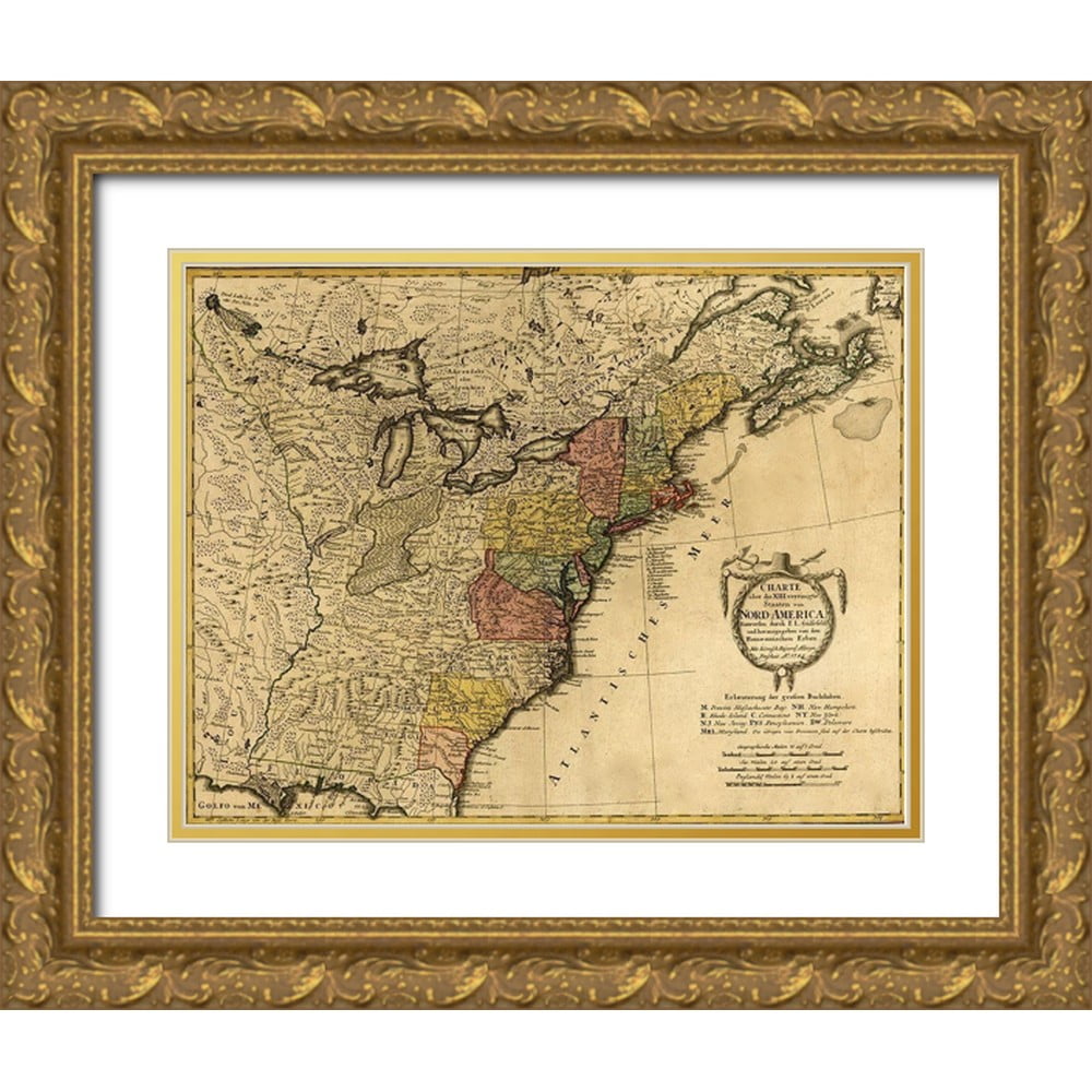 Vintage Maps 18x15 Gold Ornate Wood Framed with Double Matting Museum ...