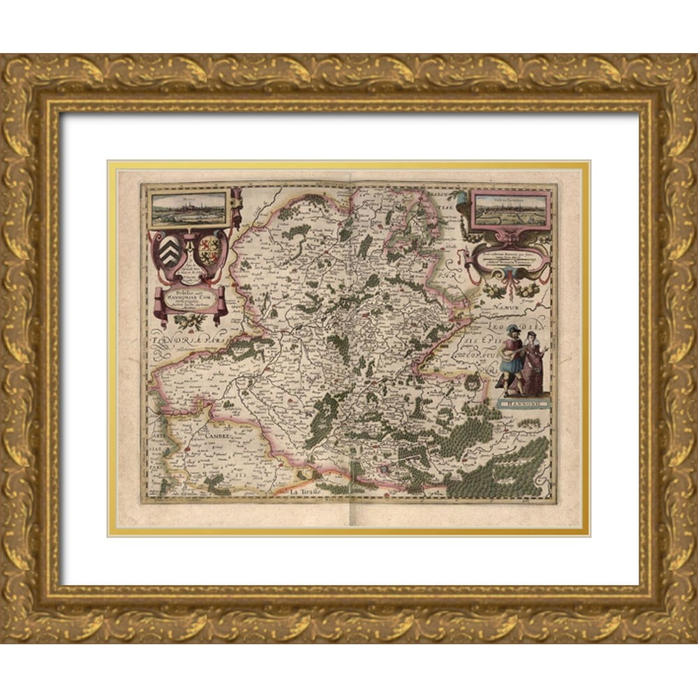 Vintage Maps 18x15 Gold Ornate Wood Framed with Double Matting Museum ...