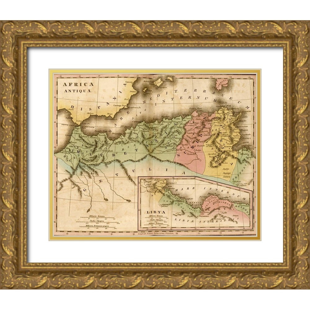Vintage Maps 18x15 Gold Ornate Wood Framed with Double Matting Museum ...