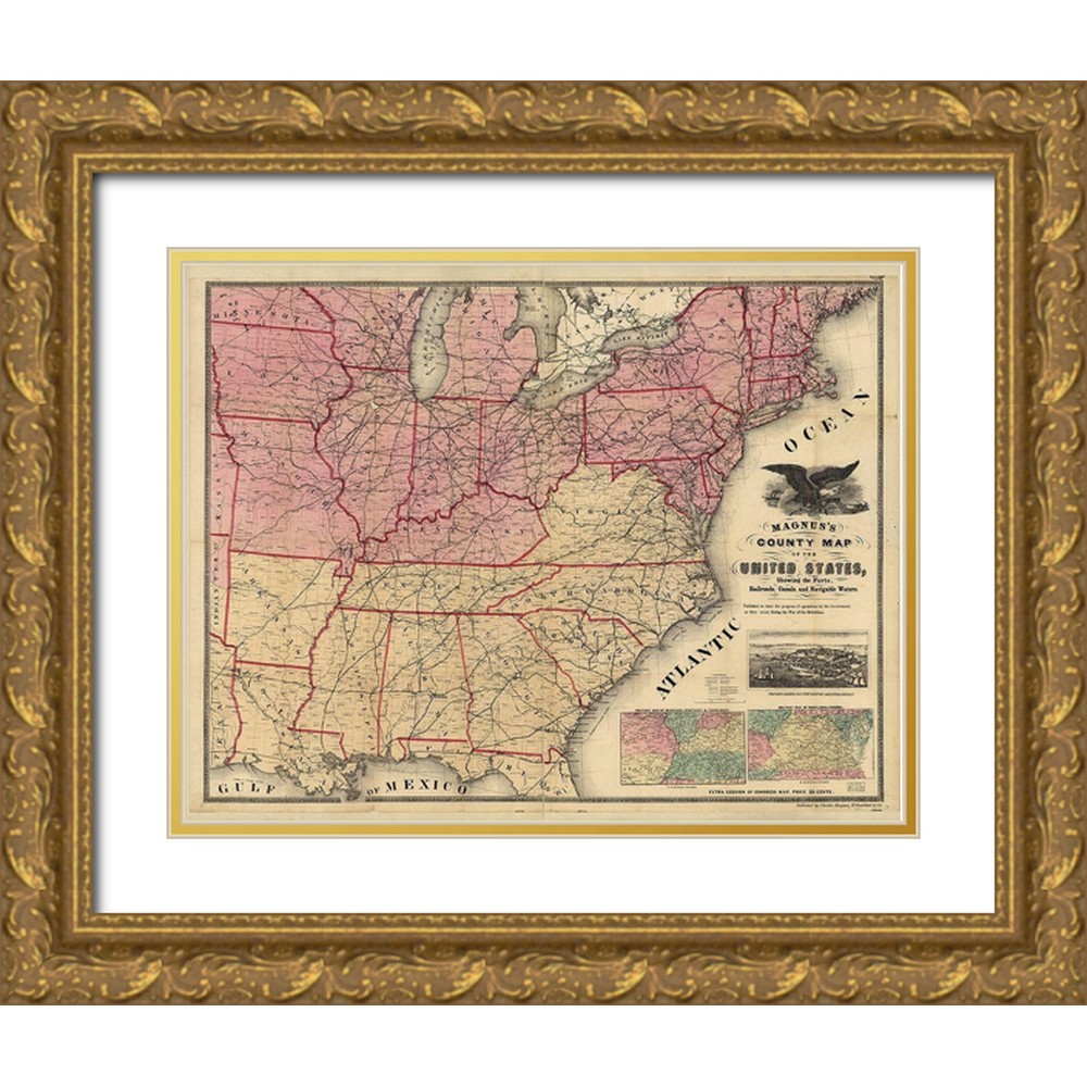 Vintage Maps 18x15 Gold Ornate Wood Framed with Double Matting Museum ...