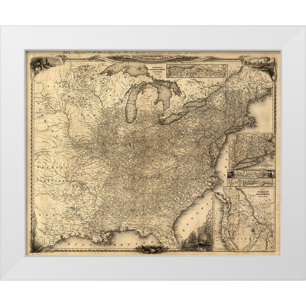 Vintage Maps 18x15 White Modern Wood Framed Museum Art Print Titled ...
