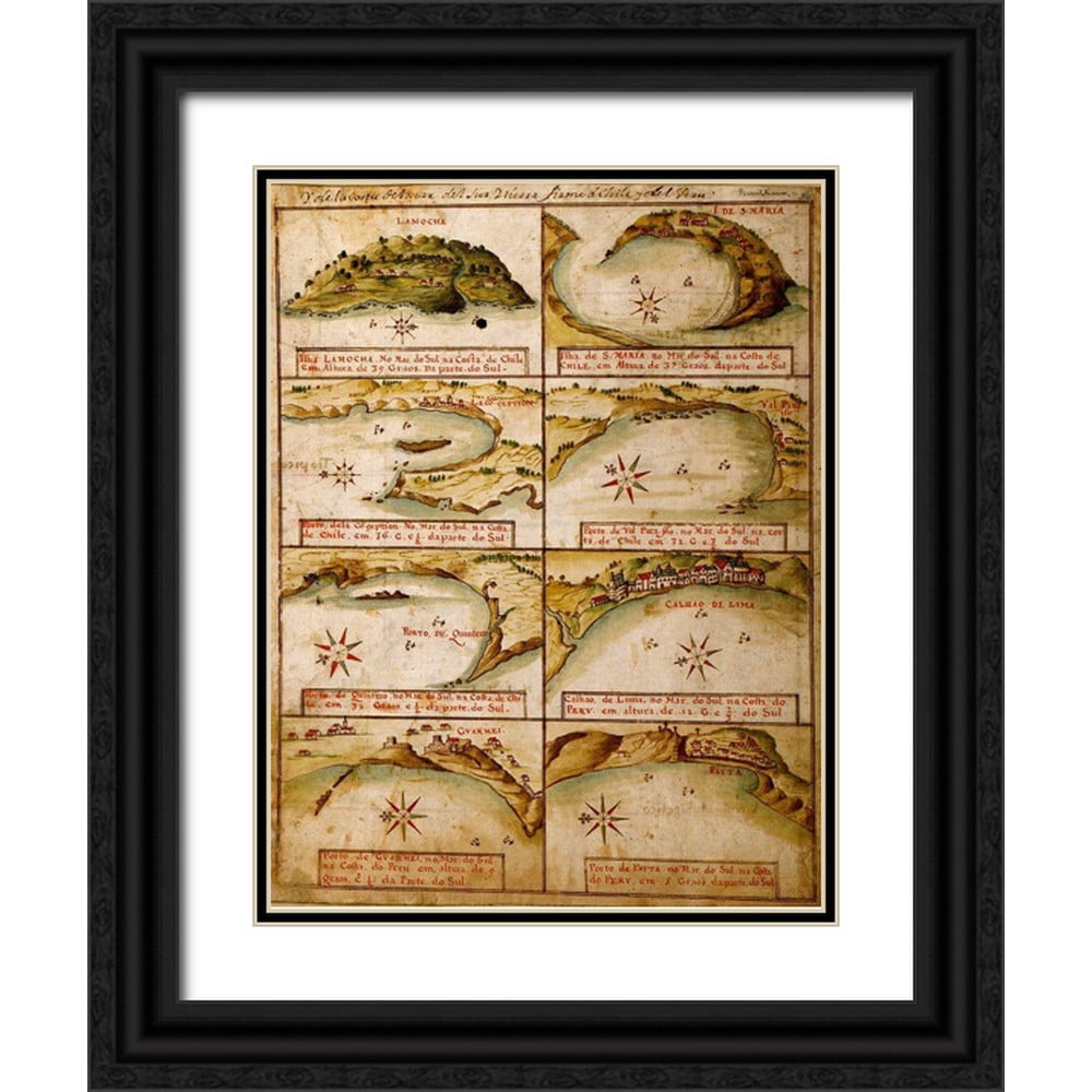 Vintage Maps 19x24 Black Ornate Wood Framed with Double Matting Museum ...