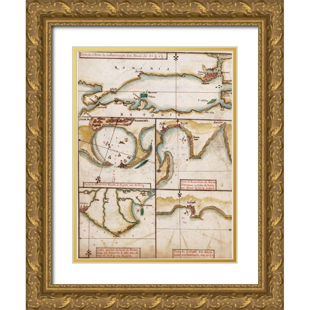 Vintage Maps 19x24 Gold Ornate Wood Framed with Double Matting Museum ...