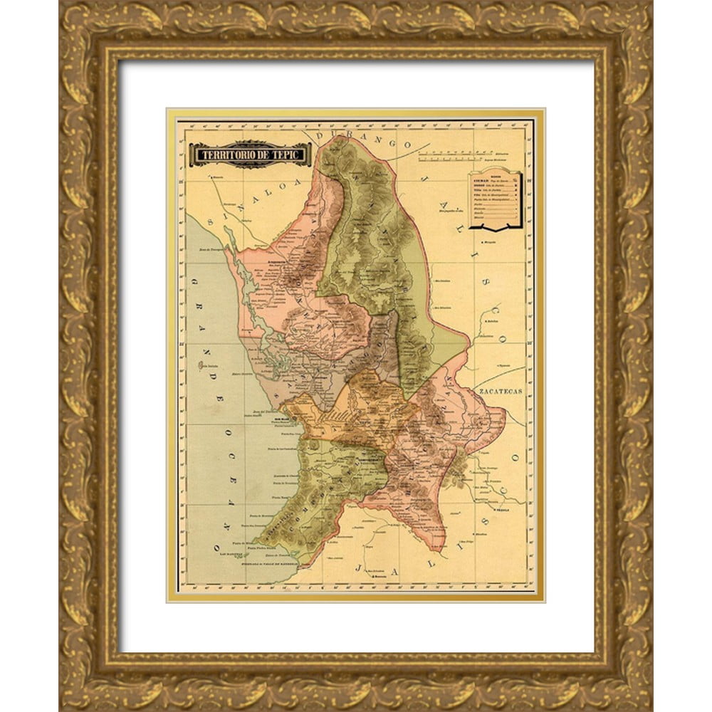 Vintage Maps 19x24 Gold Ornate Wood Framed with Double Matting Museum ...