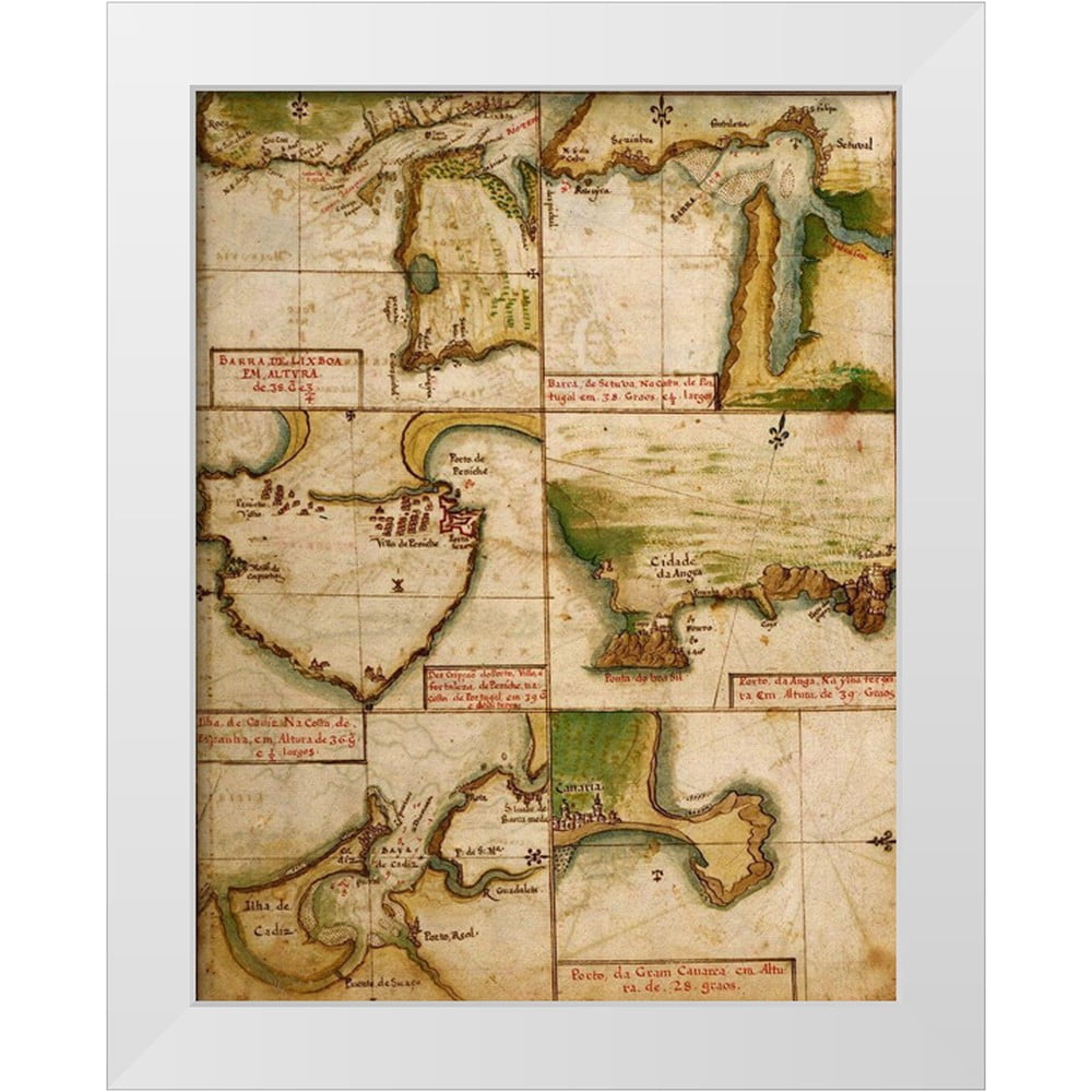 Vintage Maps 19x24 White Modern Wood Framed Museum Art Print Titled ...