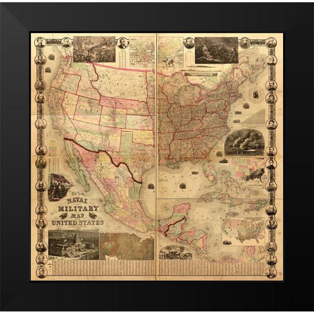 Vintage Maps 20x20 Black Modern Framed Museum Art Print Titled - Naval ...