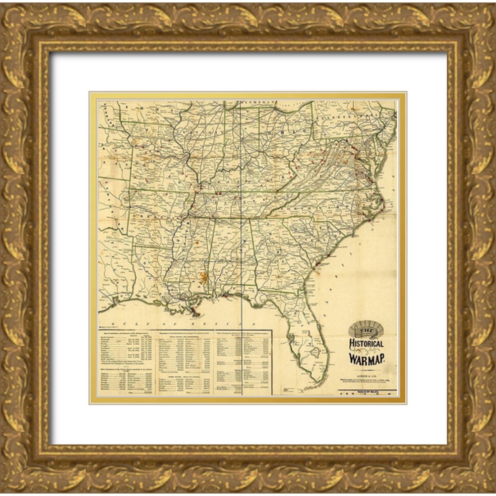 Vintage Maps 20x20 Gold Ornate Wood Framed with Double Matting Museum ...