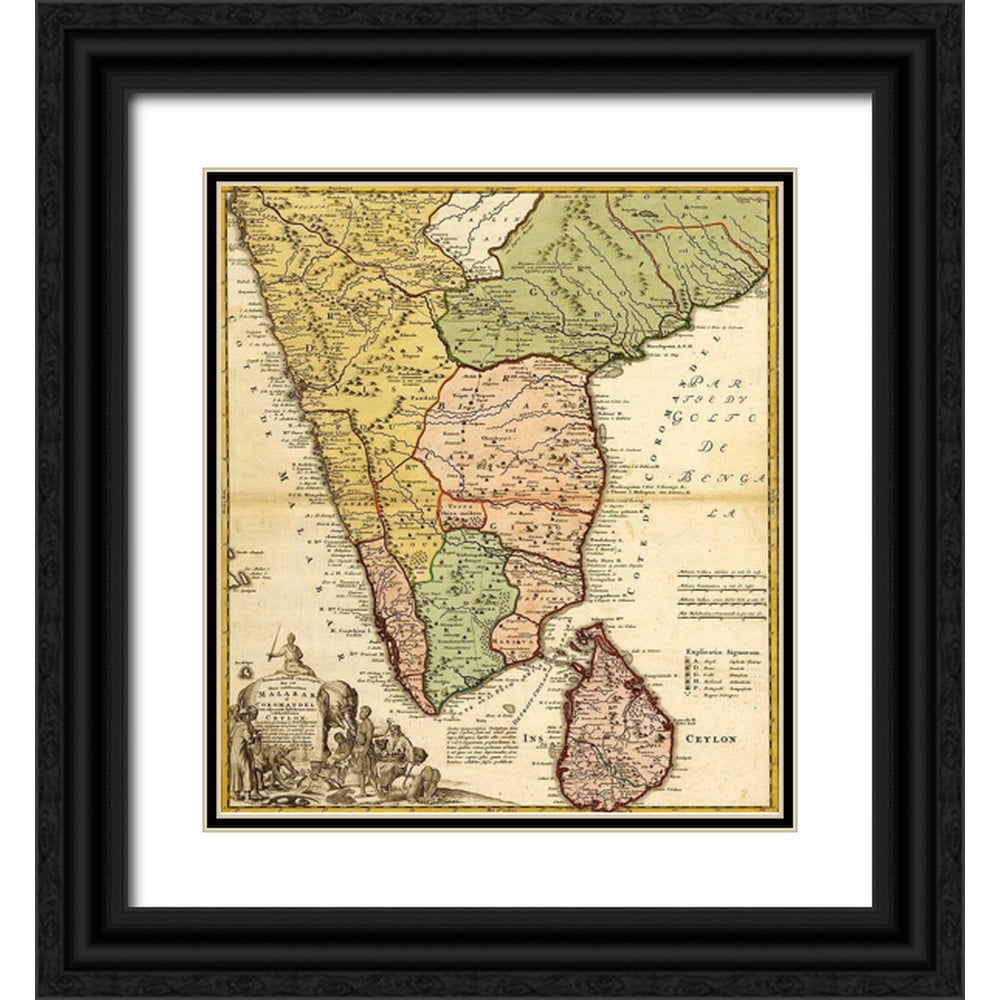 Vintage Maps 20x22 Black Ornate Wood Framed with Double Matting Museum ...
