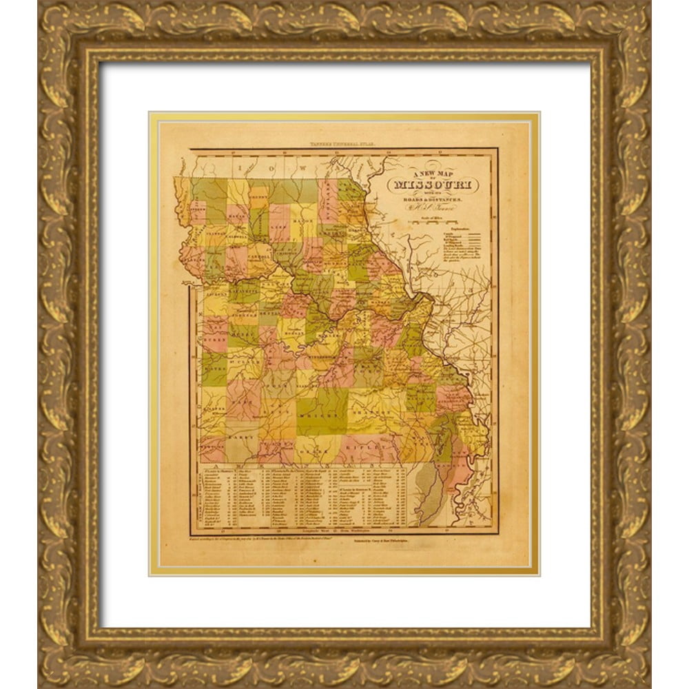 Vintage Maps 20x23 Gold Ornate Wood Framed with Double Matting Museum ...