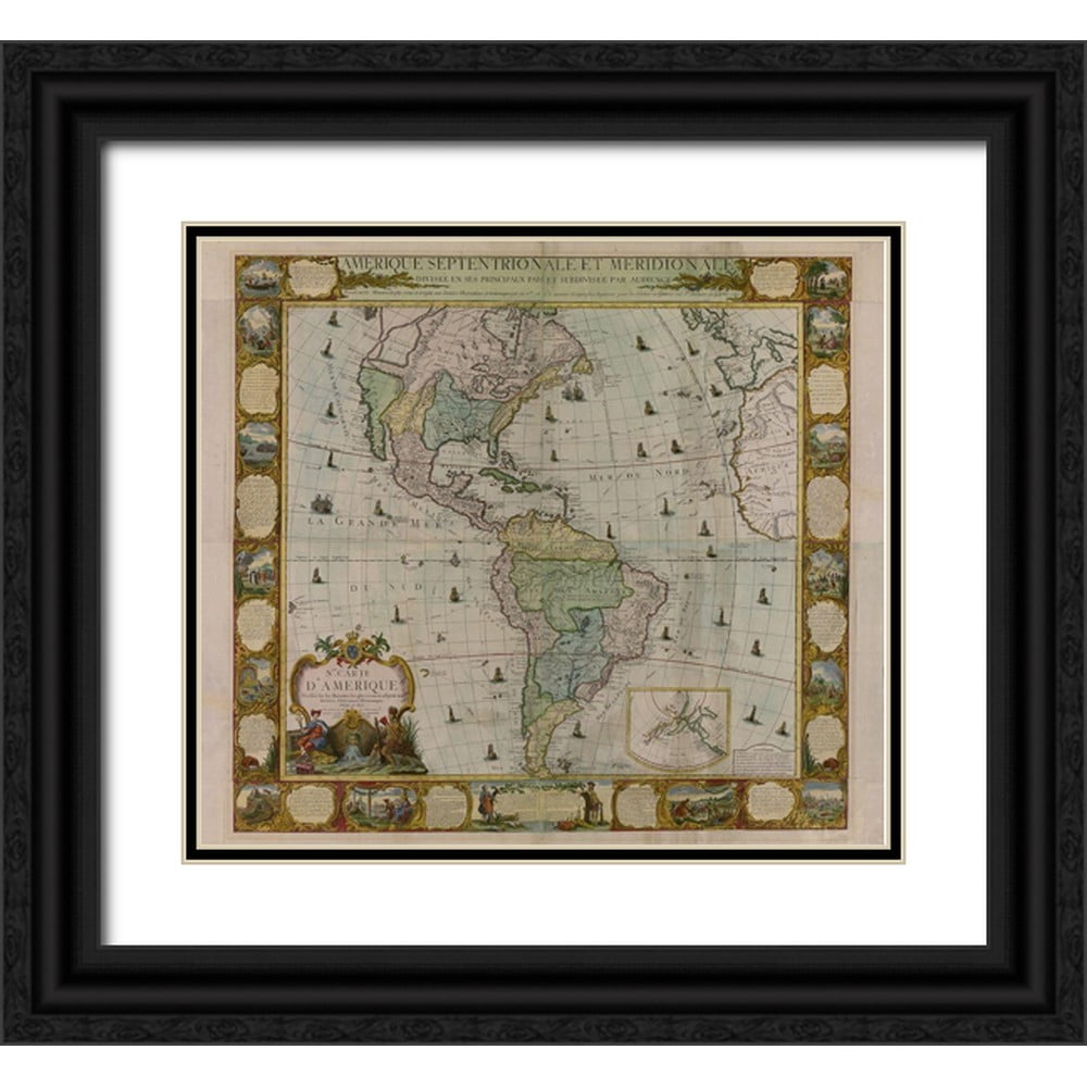 Vintage Maps 22x20 Black Ornate Wood Framed with Double Matting Museum ...