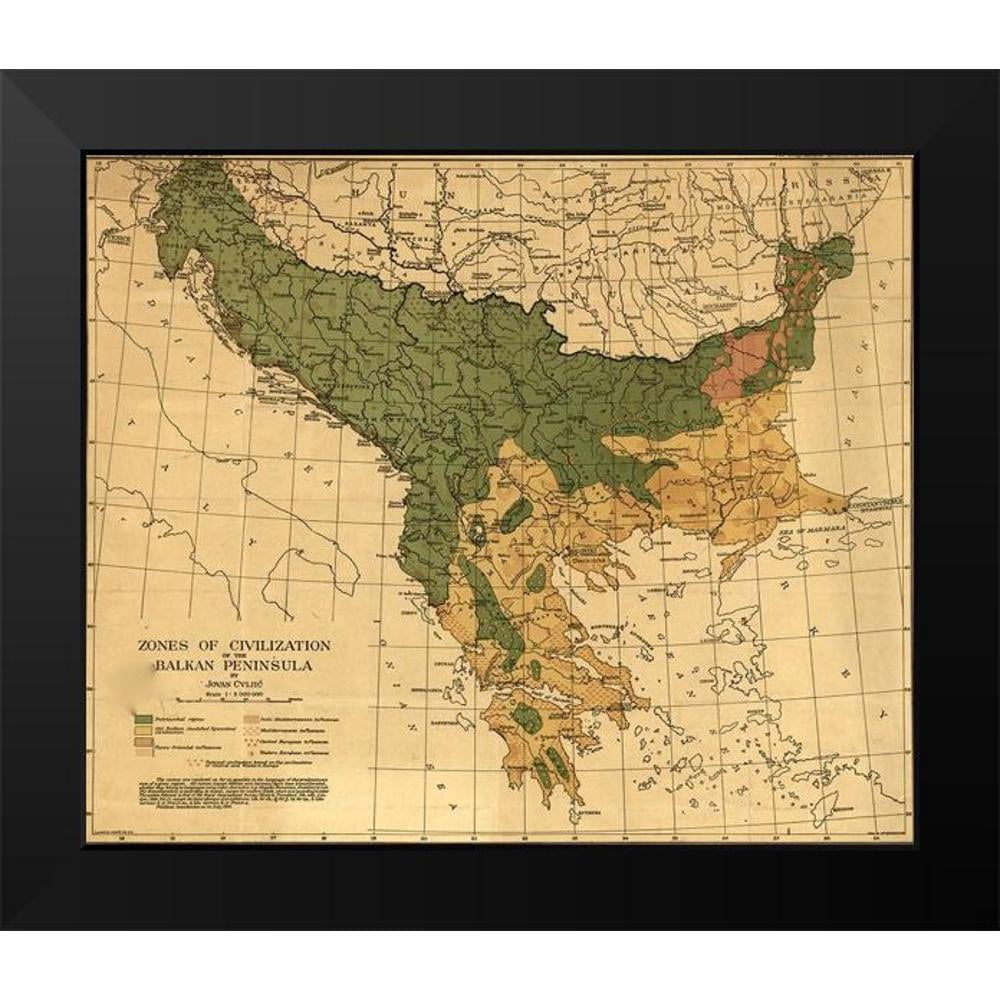 Vintage Maps 23x20 Black Modern Framed Museum Art Print Titled - Balkan ...