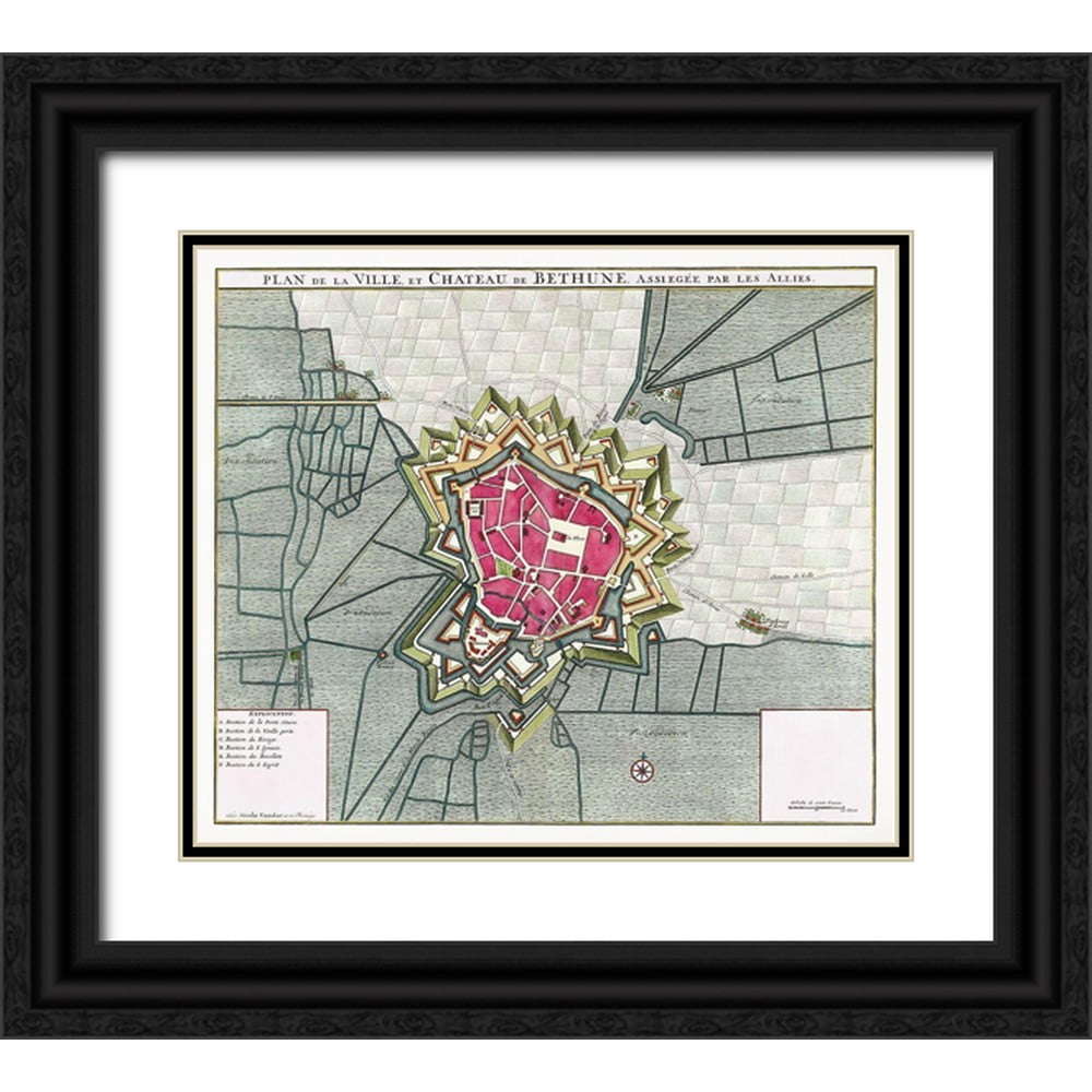 Vintage Maps 23x20 Black Ornate Wood Framed with Double Matting Museum ...