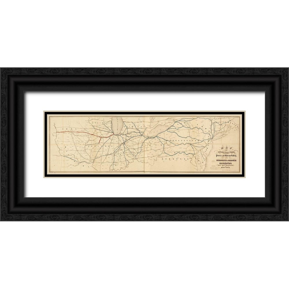 Vintage Maps 24x10 Black Ornate Wood Framed with Double Matting Museum Art Print Titled ...
