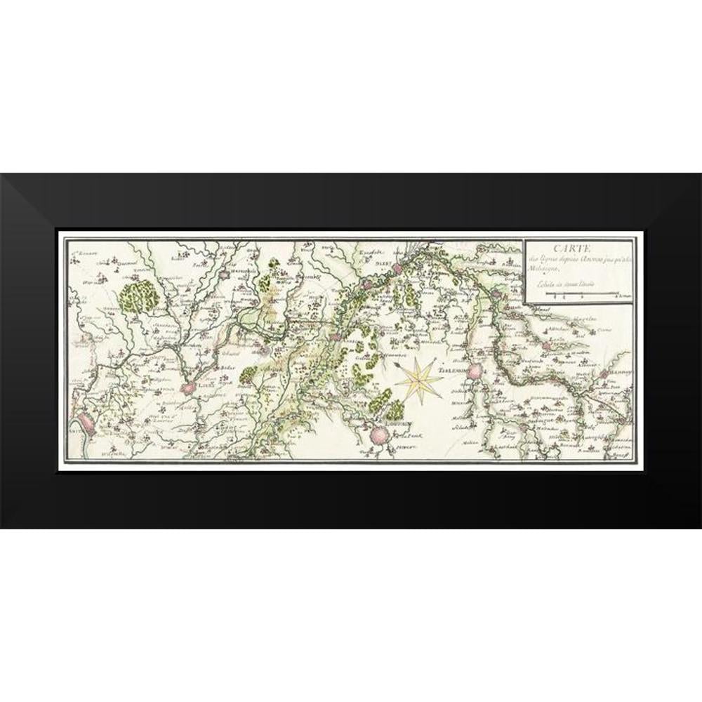 Vintage Maps 24x12 Black Modern Framed Museum Art Print Titled - Drawn ...