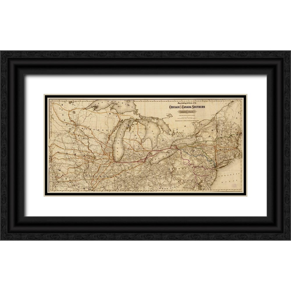 Vintage Maps 24x14 Black Ornate Wood Framed with Double Matting Museum ...
